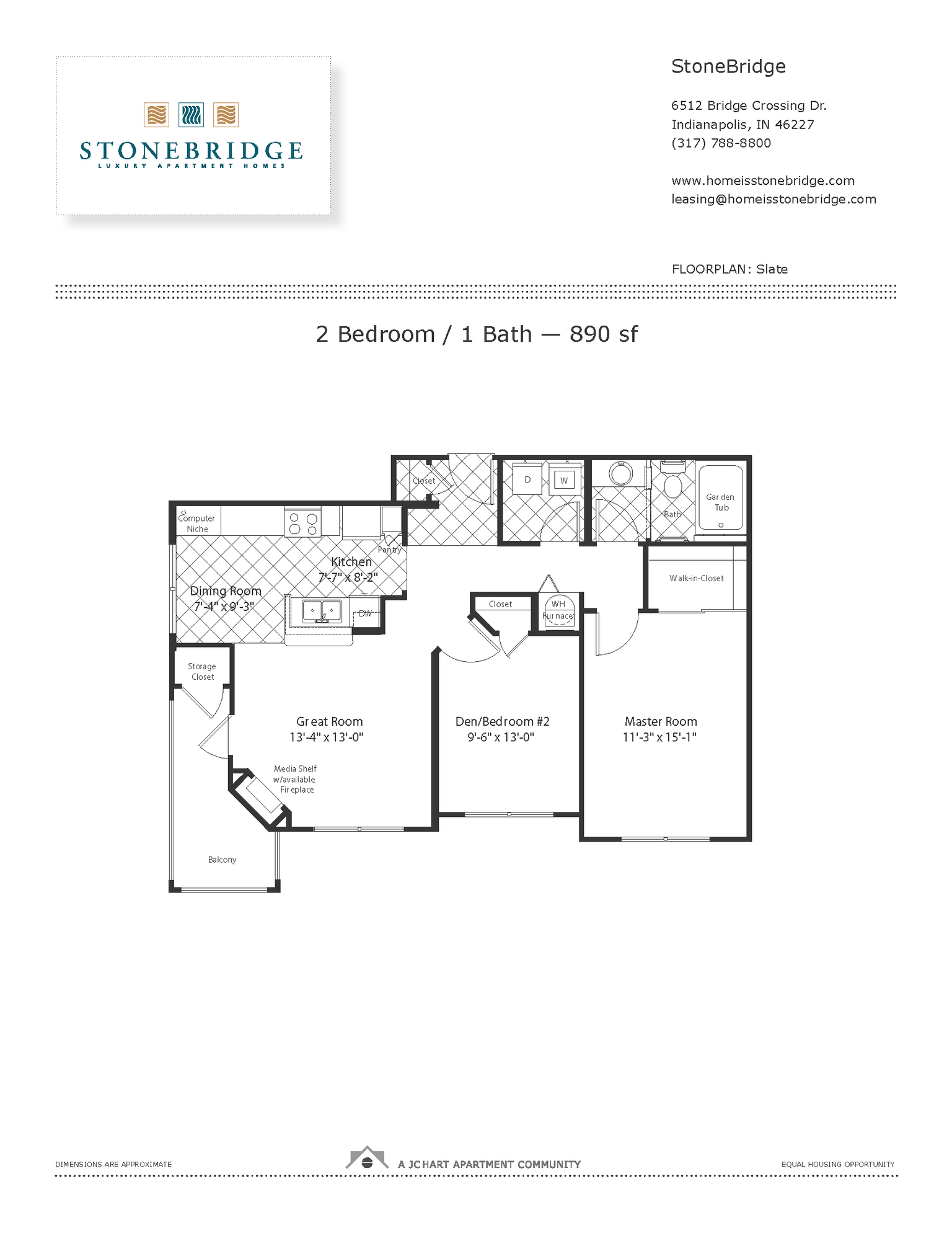 Slate 1-2 2 Bedroom Floor Plan | StoneBridge Luxury Apartment Homes